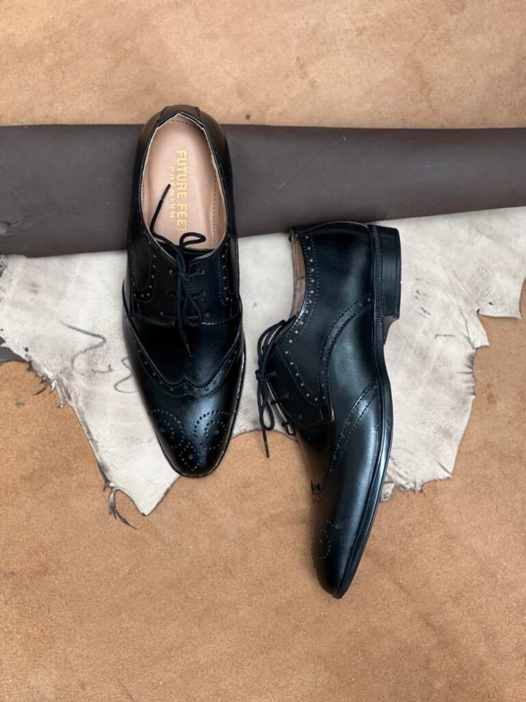 Jet Black Full Grain Cow Leather Brogue Shoe - Future Feet Lanka