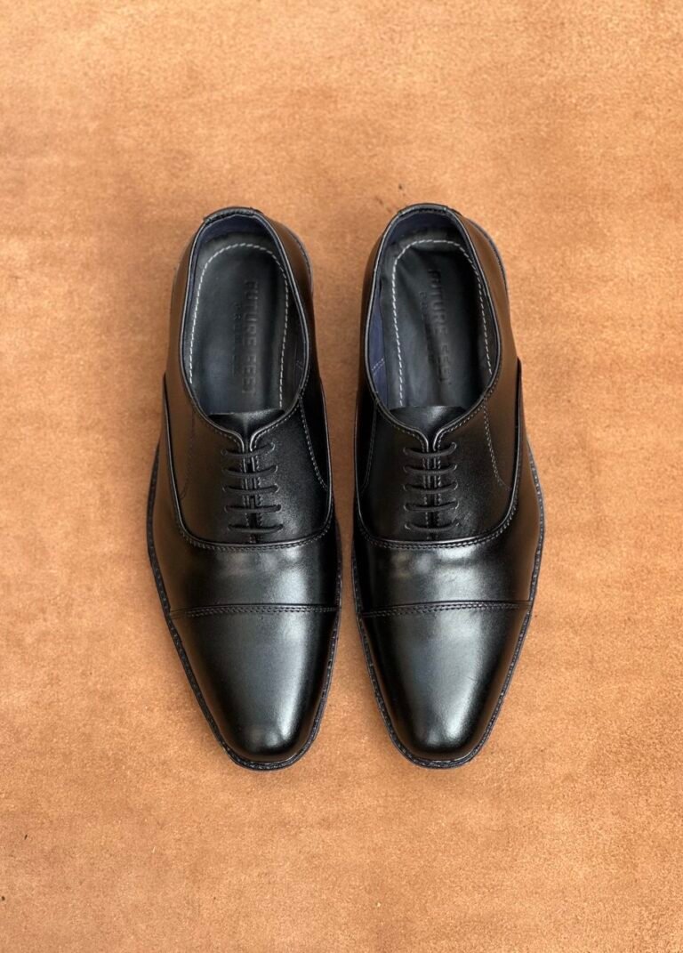 Jet Black Full Grain Cow Leather Cap-Toe Oxford Shoe - Future Feet Lanka