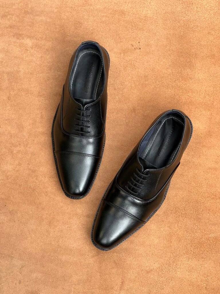 Jet Black Full Grain Cow Leather Cap-Toe Oxford Shoe - Future Feet Lanka